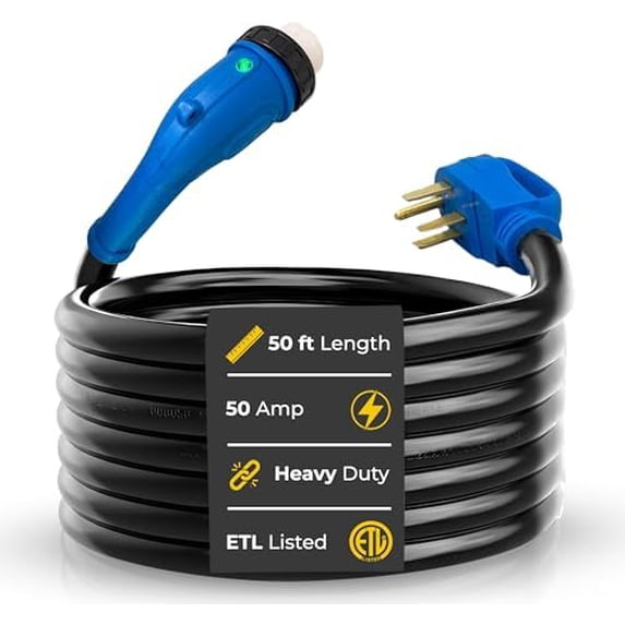 50 Amp Generator NEMA 14-50 Power Extension Cord, 50ft Heavy Duty 50amp ...