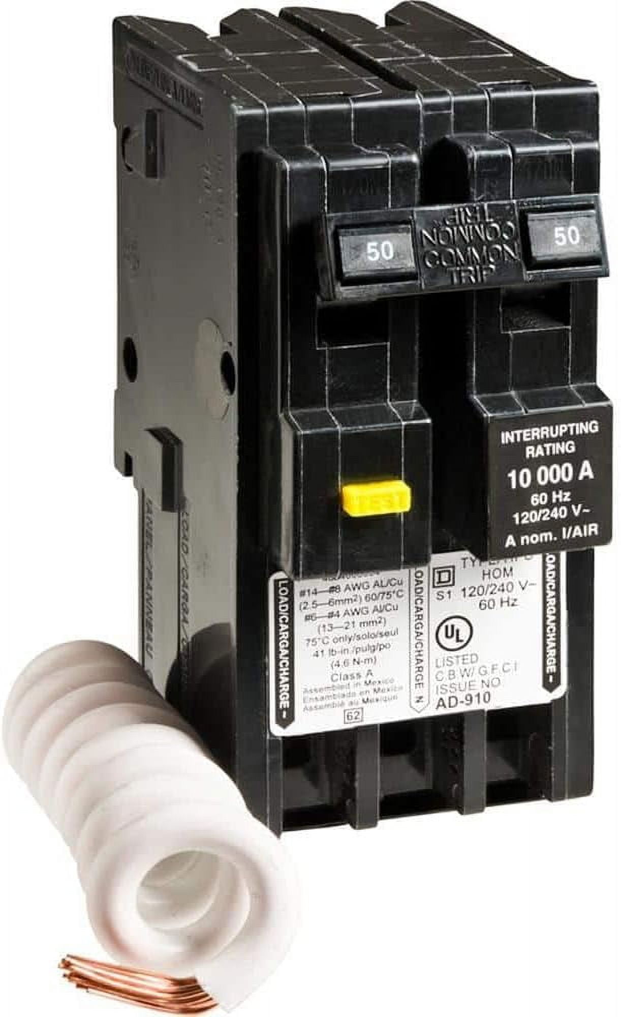 50 Amp HOM250GFIC Two Pole GFCI Circuit Breaker for Square D Homeline ...