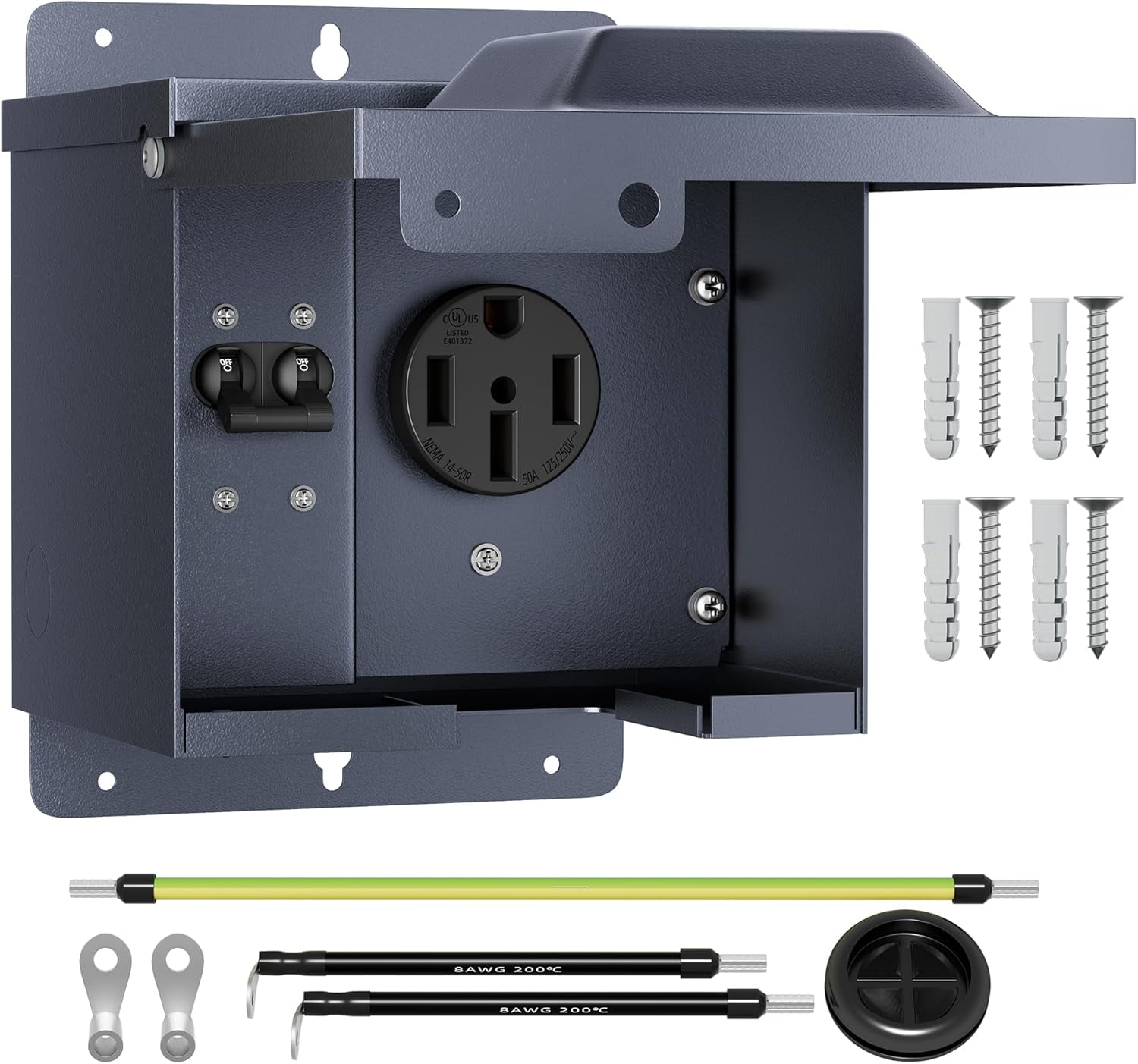 50 Amp RV Power Outlet Box with Breaker, Weatherproof 125/250V NEMA 14 ...