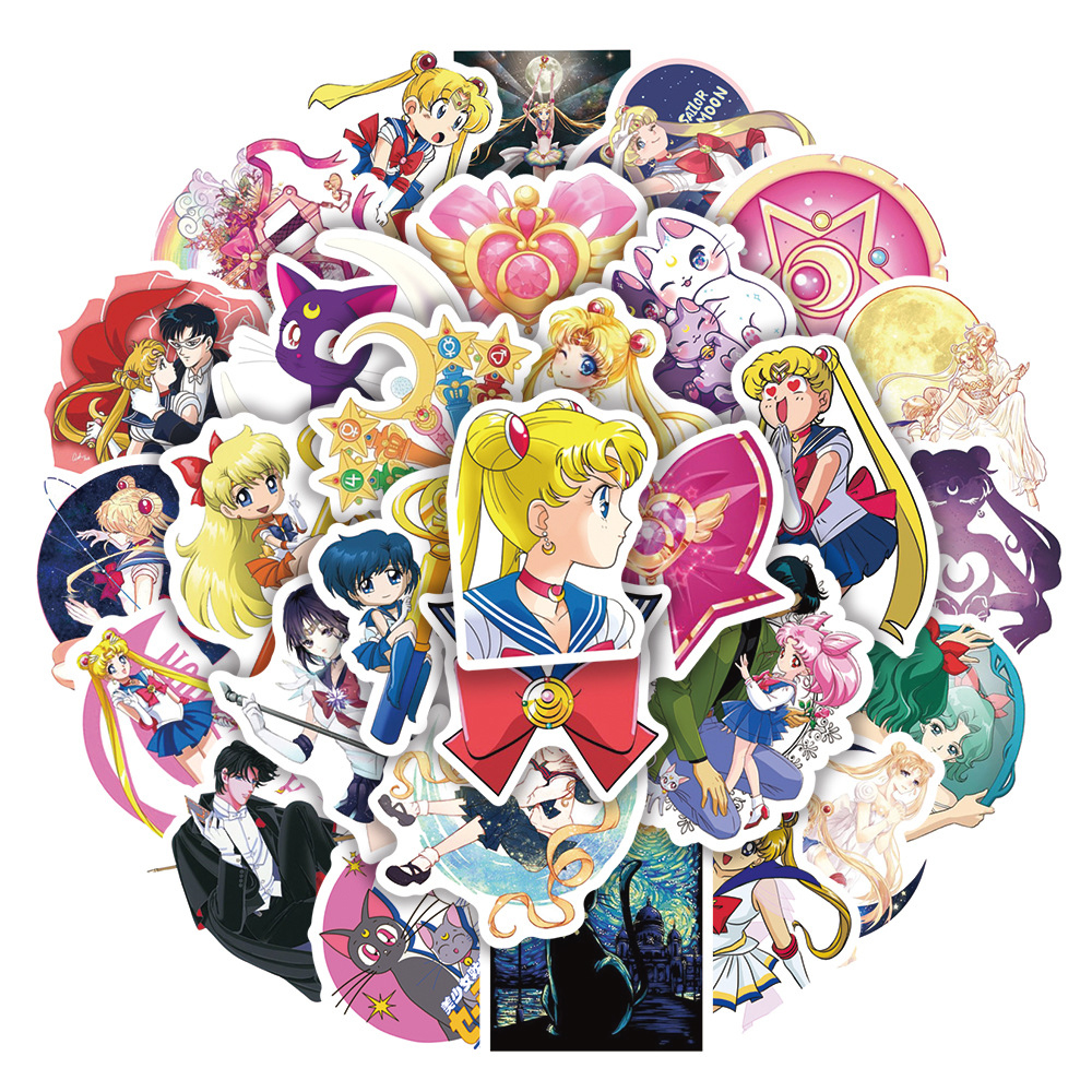 50 Animated Pretty Girl W-ater Ice Moon Cartoon Graffiti Stickers ...