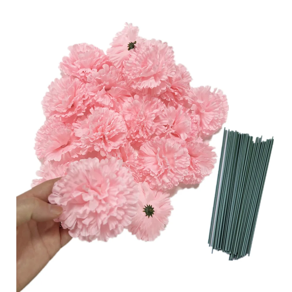 50 Artificial Silk Carnation Flower Head with Stems Set,Vase Fillers ...