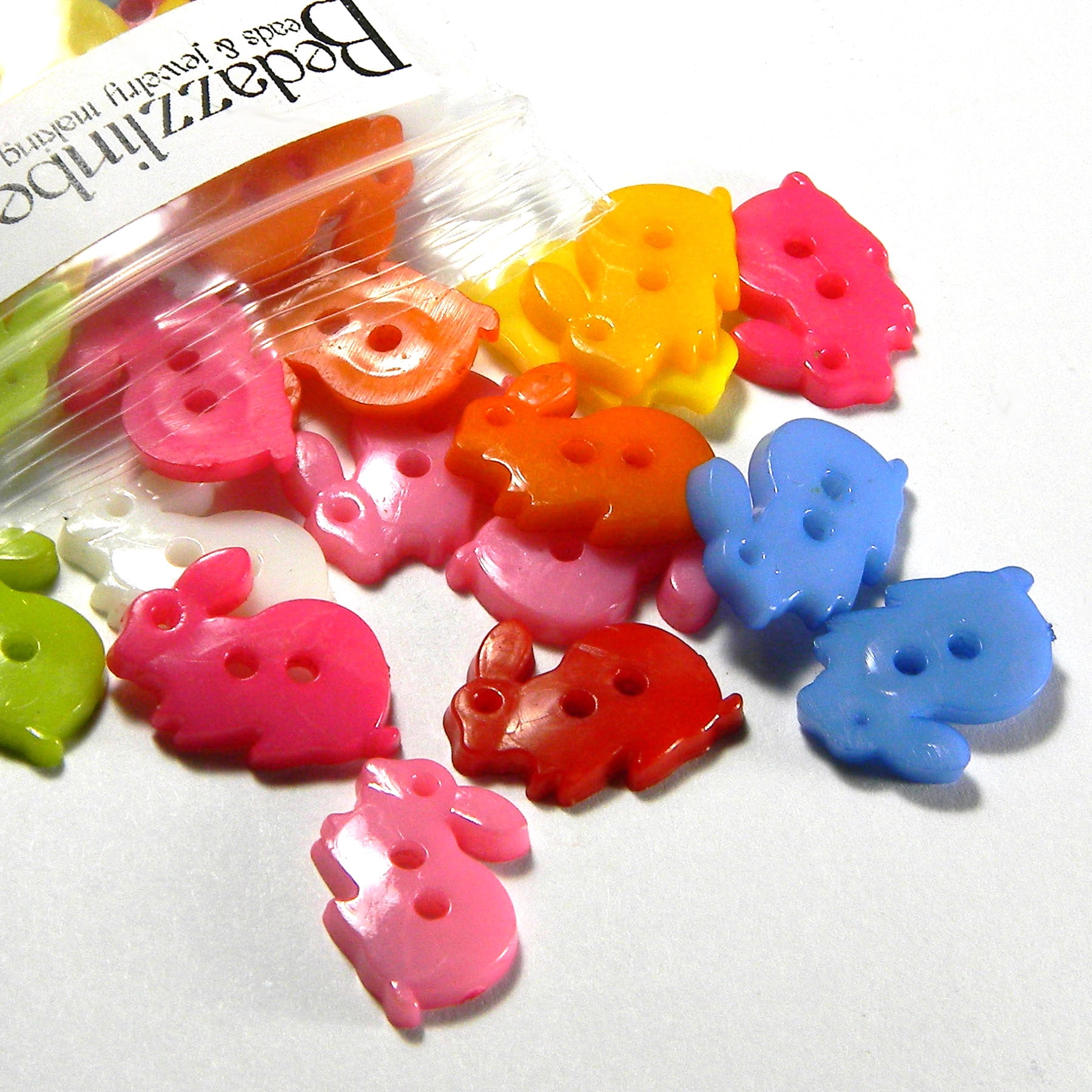 50 Assorted Bright Colored Bunny Rabbit 2 Hole Plastic Flat Sewing ...