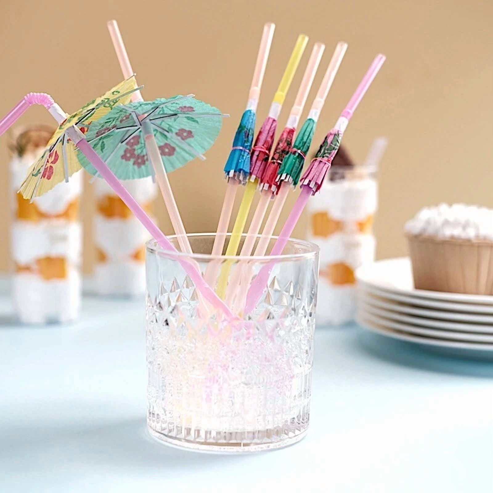 50 Assorted Mini Umbrella Disposable Plastic Drinking Straws Party ...