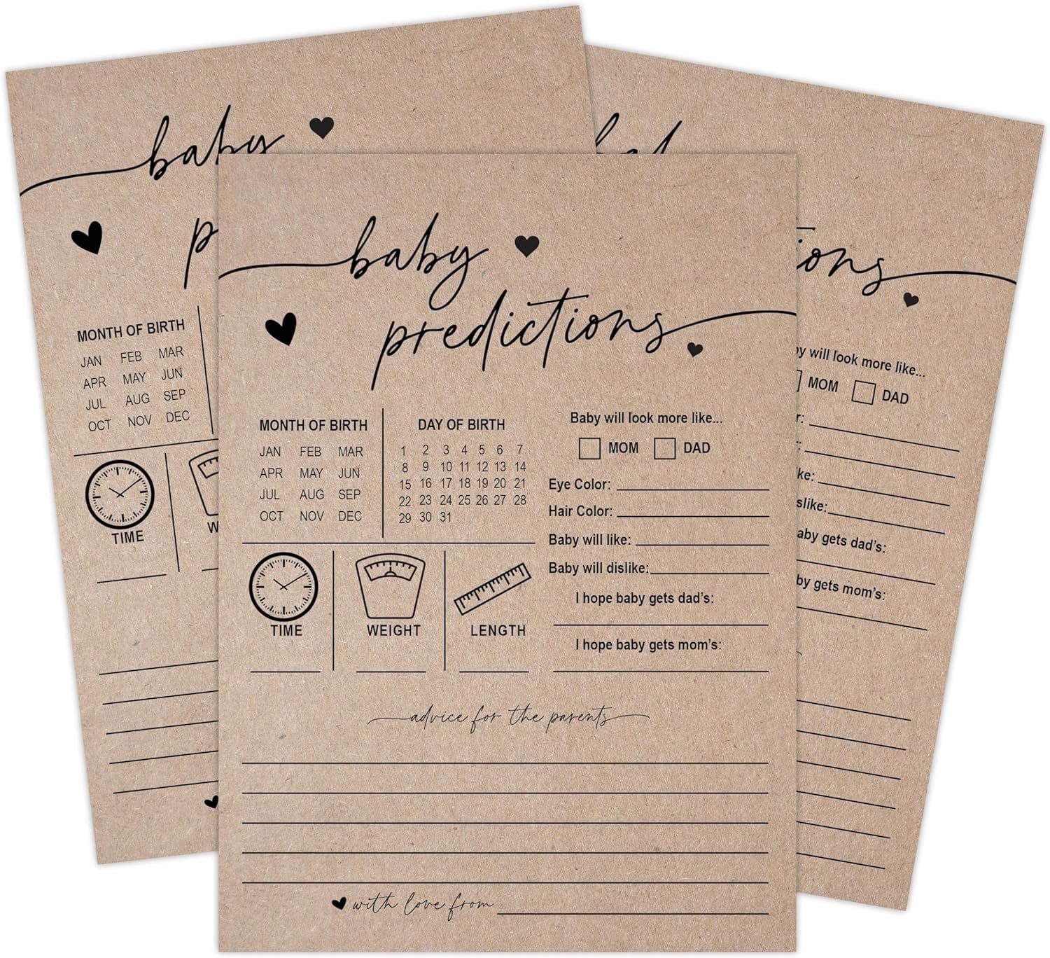 50 Baby Predictions Cards - Minimalist - Baby Shower Game, New Mom ...