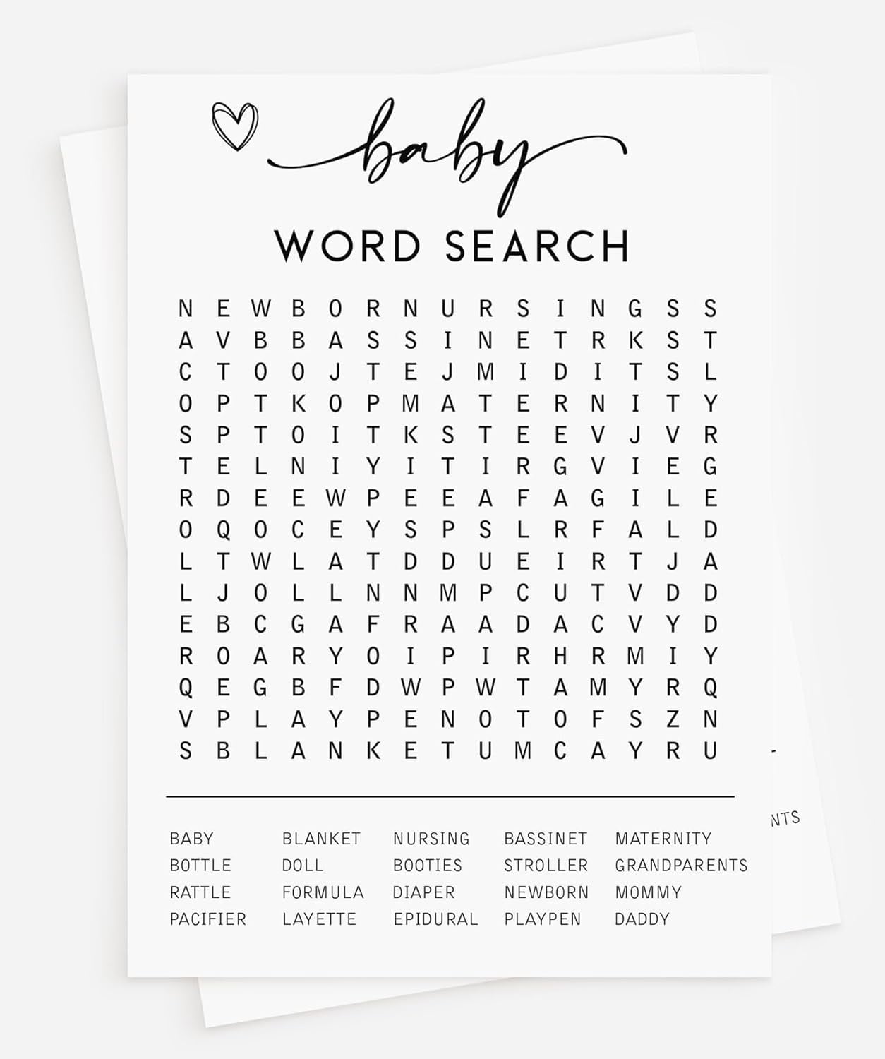 50 Baby Shower Word Search Game Cards – Fun Baby Shower Word Find ...