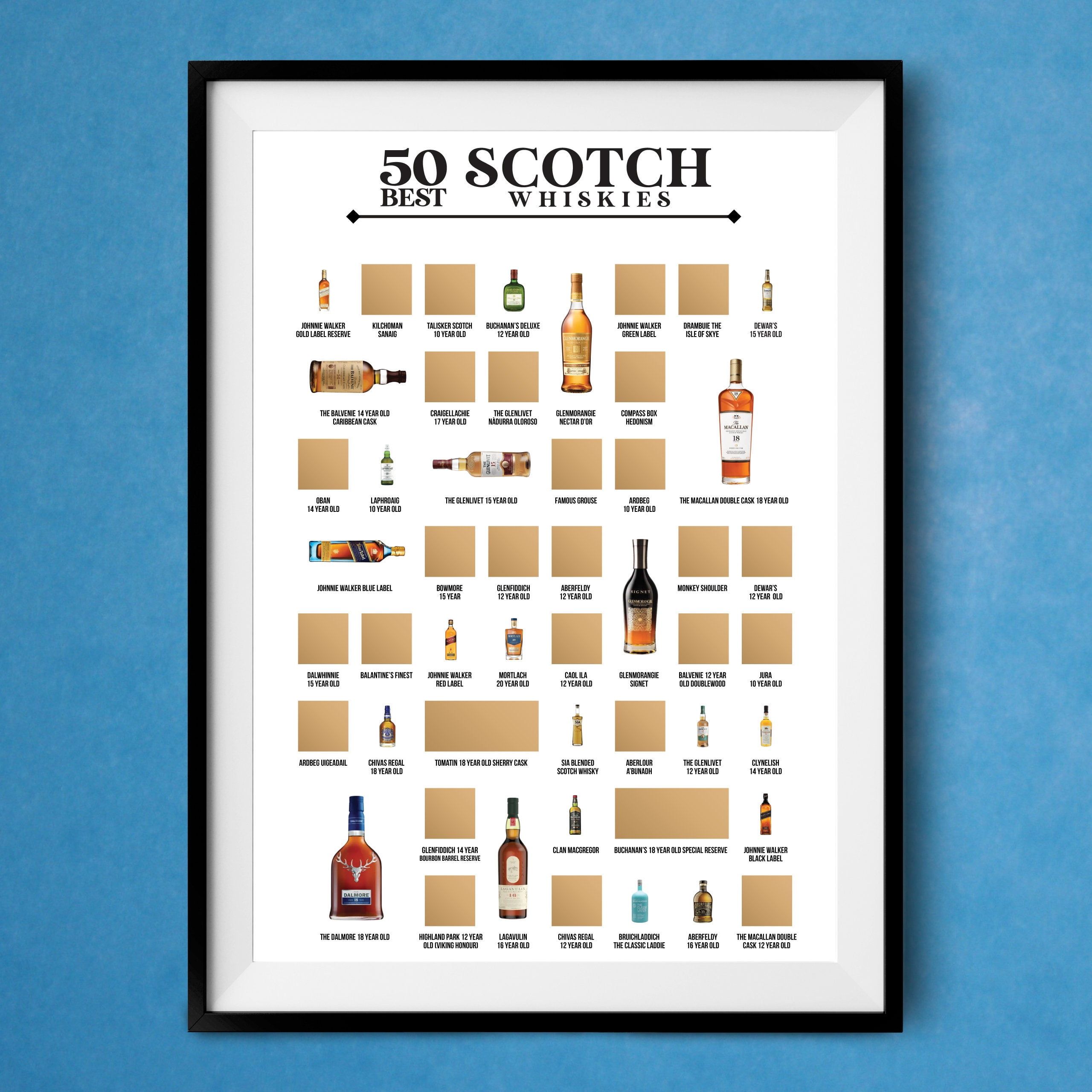 50 Best Scotch Whiskies Scratch Off Poster, Scotch Bucket List, Scotch ...