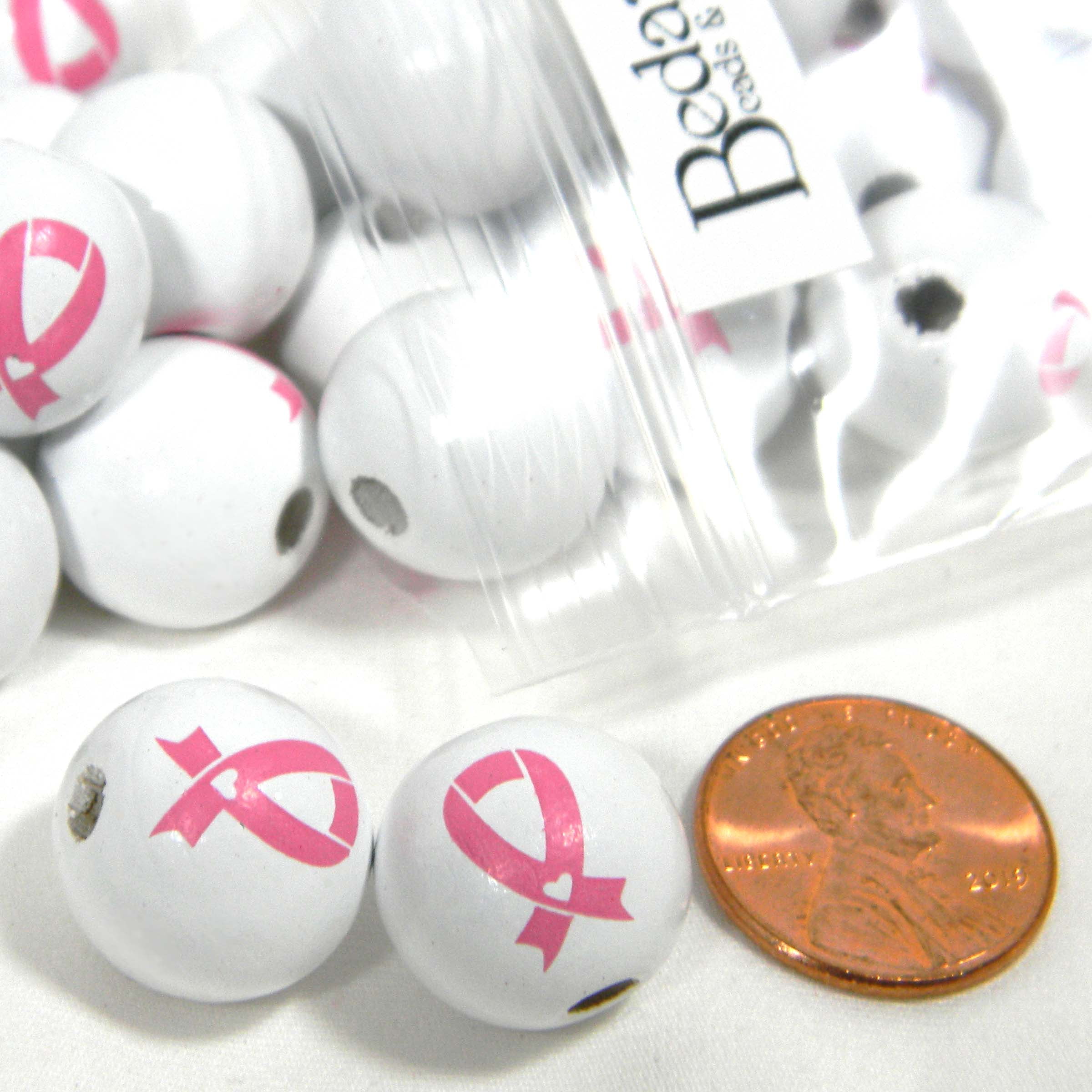 50 Big 15mm Chunky White Round Wooden Wood Beads with Pink Breast ...