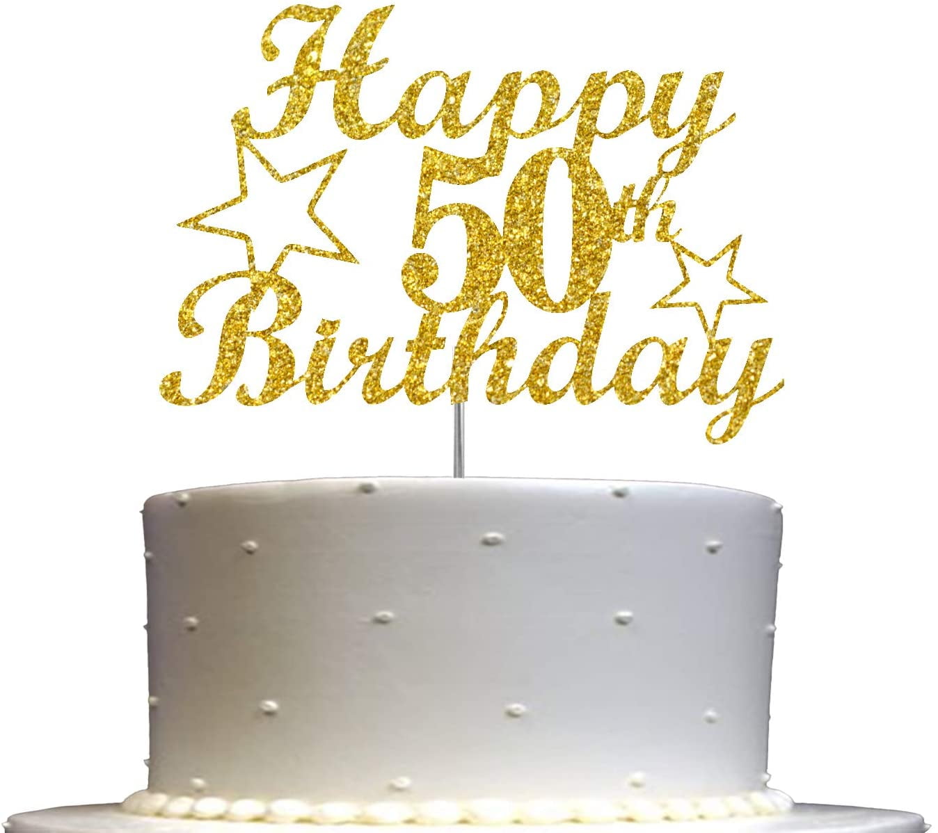 50 Birthday Cake Topper Gold Glitter, Party Decoration Ideas, Sturdy ...