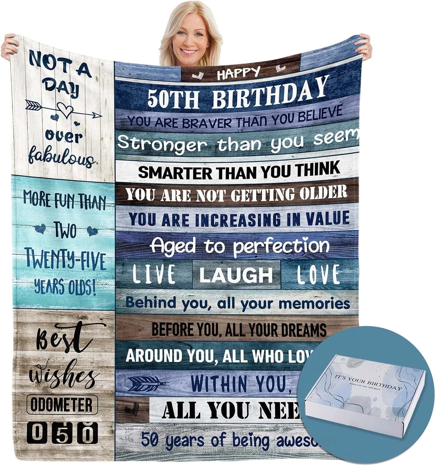 50 Birthday Gifts for Women, 50th Birthday Blanket with Gift Box, 50th ...