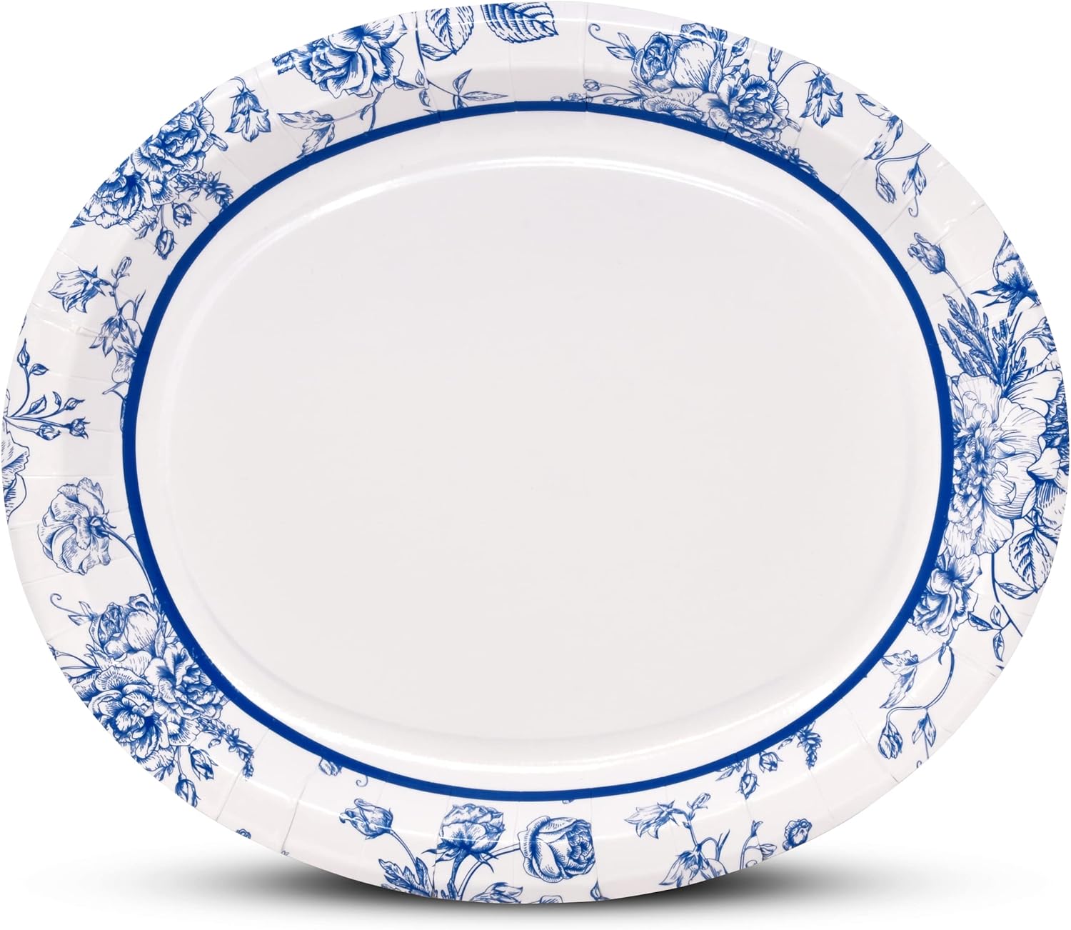 50 Blue Floral Oval Paper Plates 10" X 12" Large Disposable Platters ...