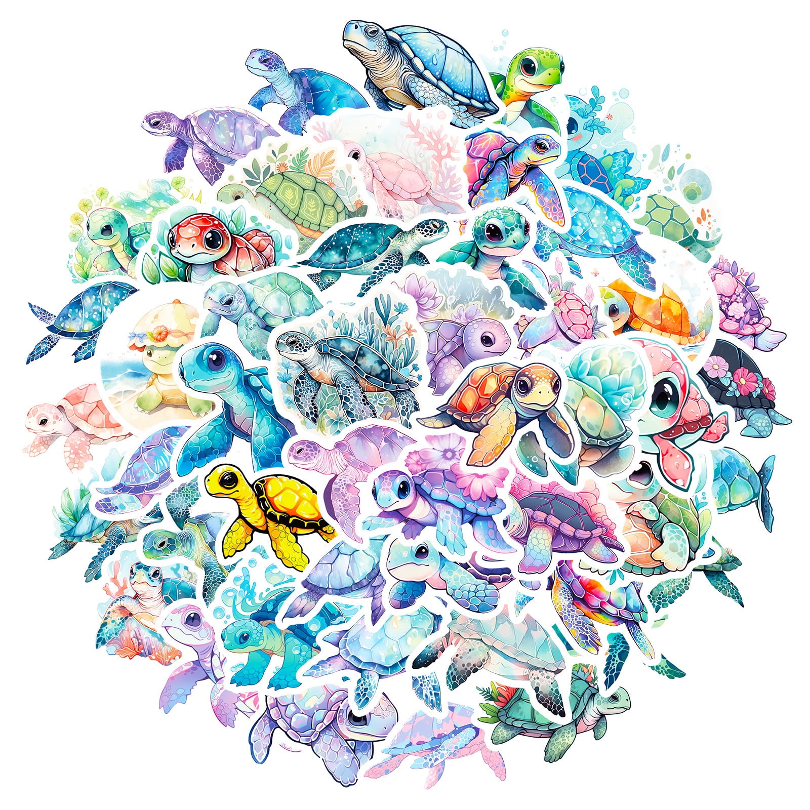 50 Blue Sea Turtle Stickers Cartoon Turtle Graffiti Stickers Colored ...