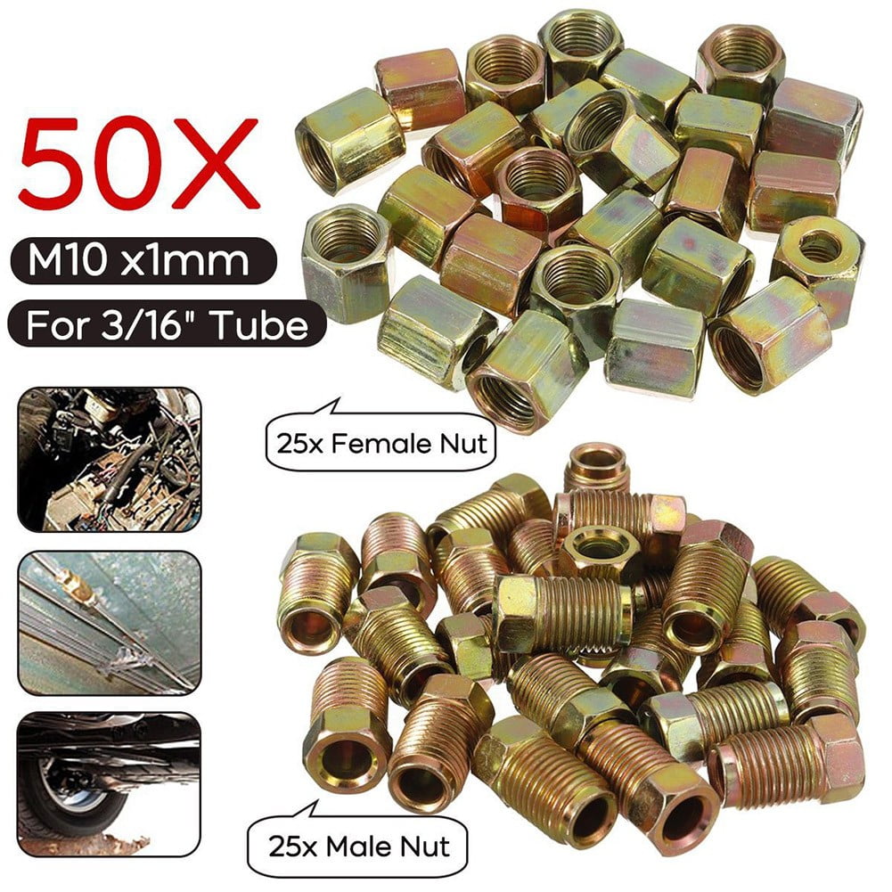 50 Brake Line Fittings Assortment For 3/16\"Tube Thread Nuts Female W ...