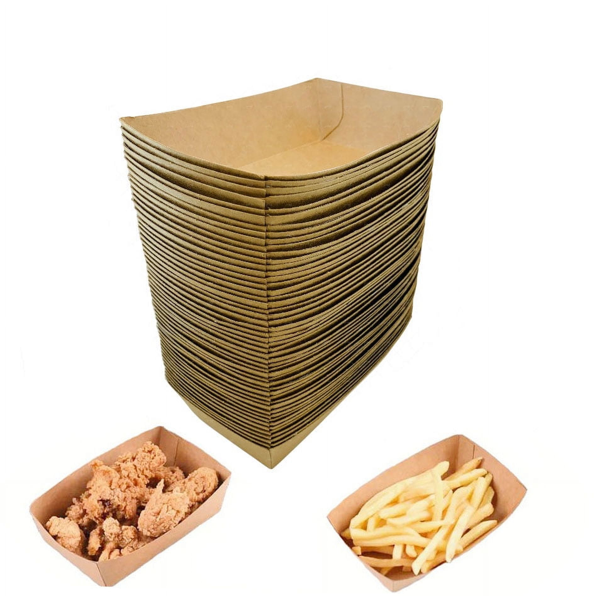 50 Brown Kraft Paper Cardboard Food Trays, Oil Proof Takeaway Boxes ...