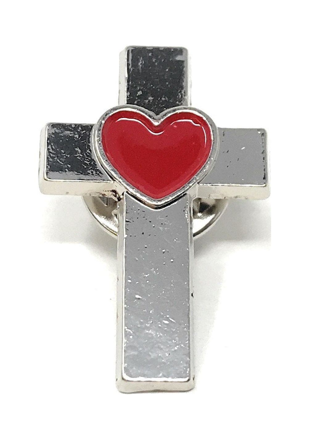 50 Bulk Pack of Chrome Crosses with Red Heart Accent Lapel Pins - Wear ...