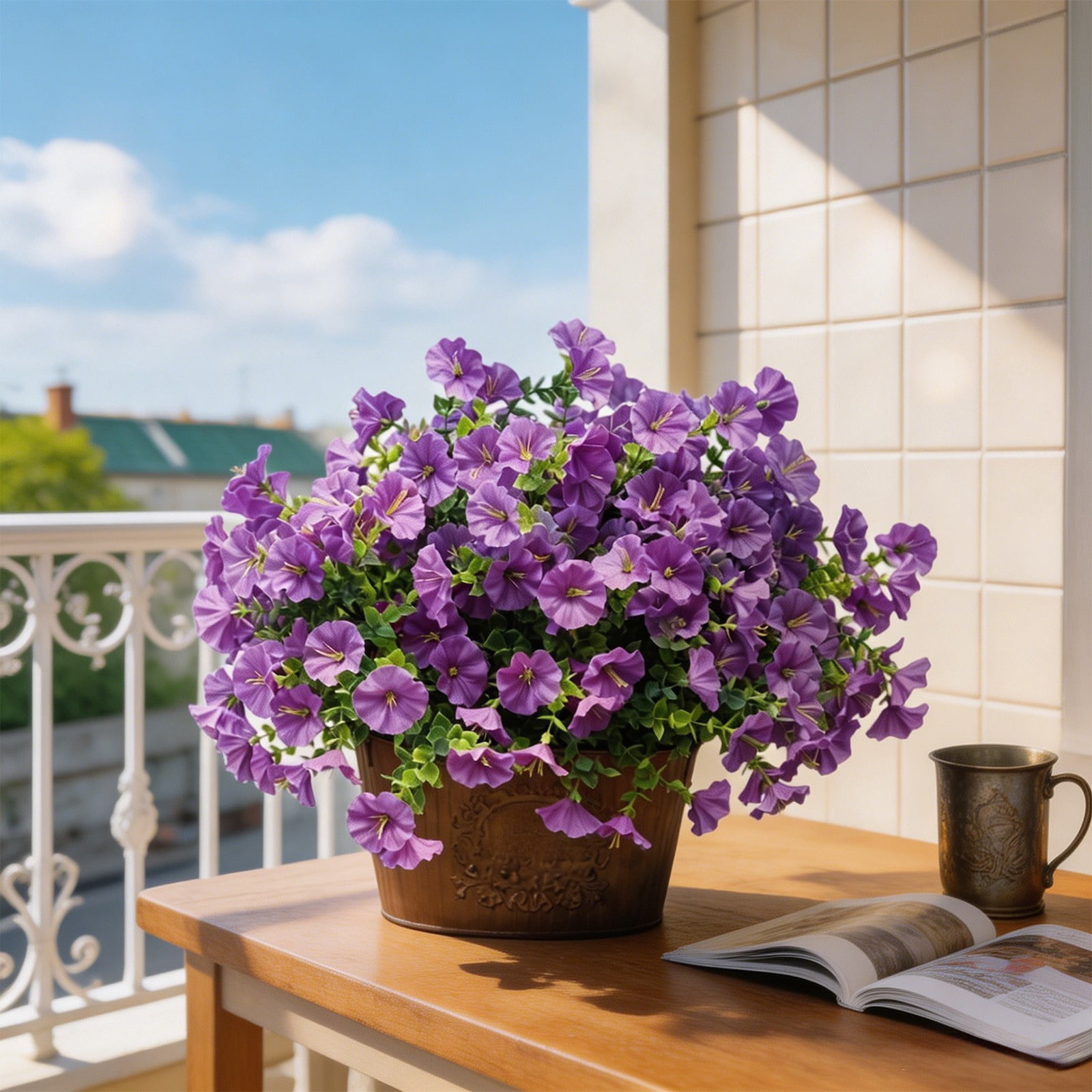 50 Bundles Artificial Petunias Flowers for Outdoors,UV Resistant Fake ...