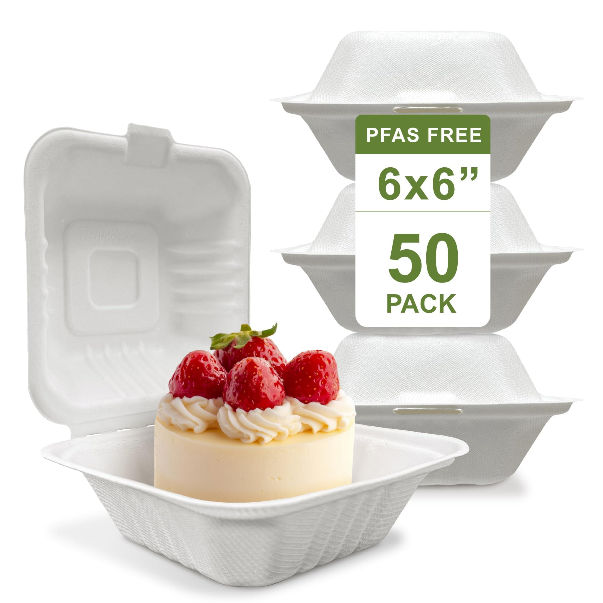 [50 COUNT]Harvest Pack 6 AIF9 X 6" White Compostable Clamshell Food ...