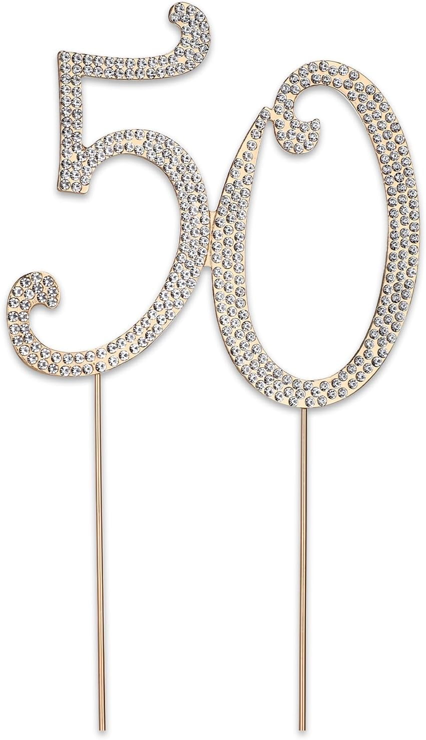 50 Cake Topper, Aolly Number 50 Birthday Cake Topper Crystal Happy 50th ...