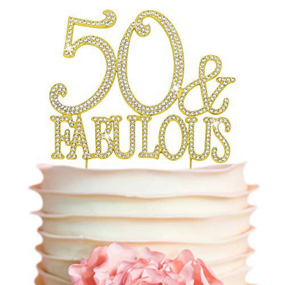 50 Cake Topper - Premium Gold Metal - 50 and Fabulous - 50th Birthday ...