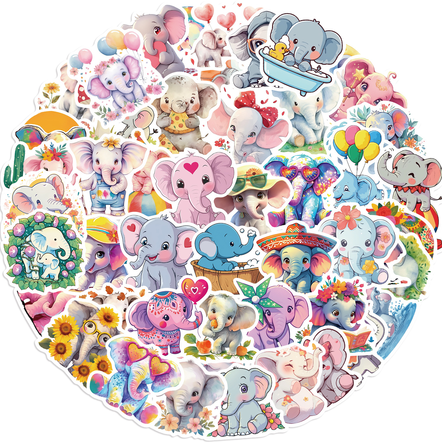 50 Cartoon Elephant Animal Graffiti Stickers Party Decoration Guitar ...