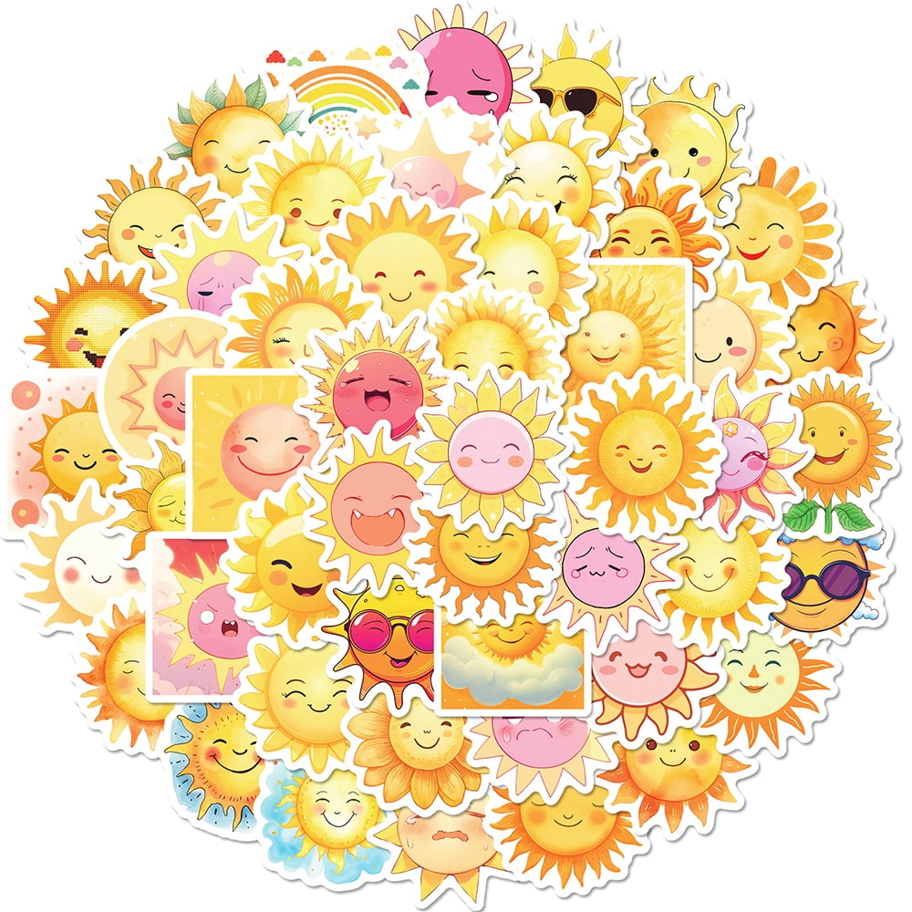 50 Cartoon Sun Stickers, Graffiti Sun Emojis, Cute Smiles, Personalized ...