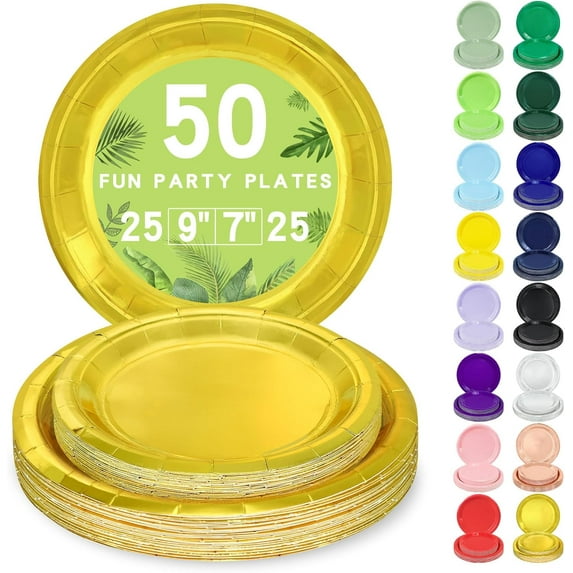 50 Checkered Paper Plates Set Includes 25-9" & 25-7" Disposable ...