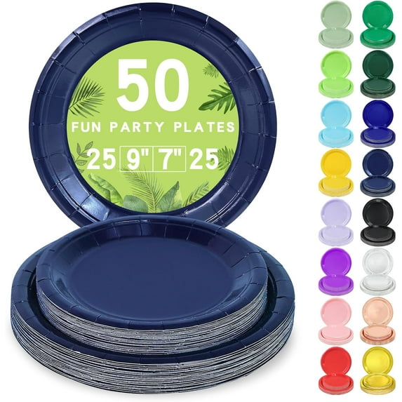 50 Checkered Paper Plates Set Includes 25-9" & 25-7" Disposable ...