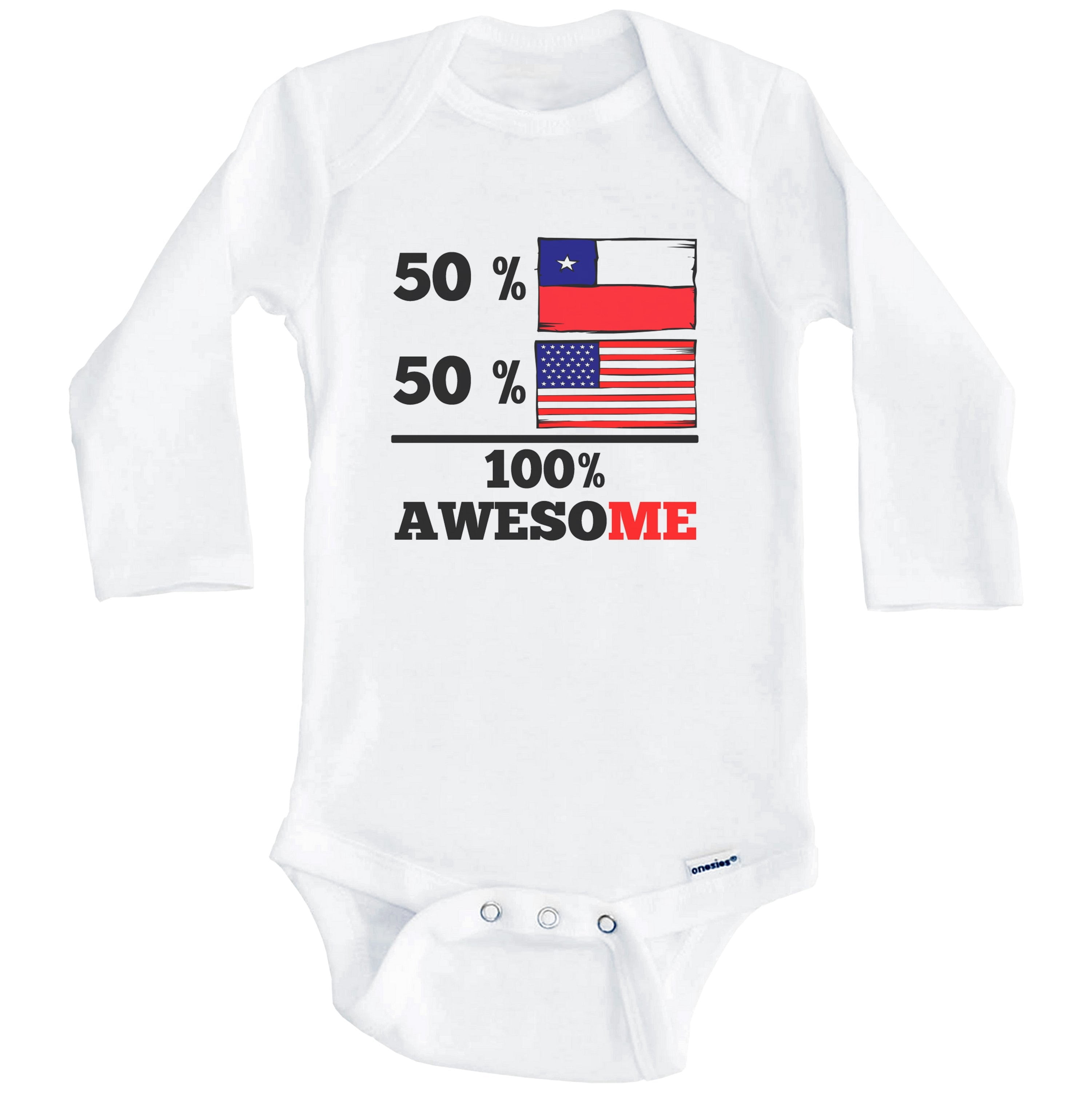 50% Chilean 50% American 100% Awesome Funny Chile Flag One Piece Baby ...