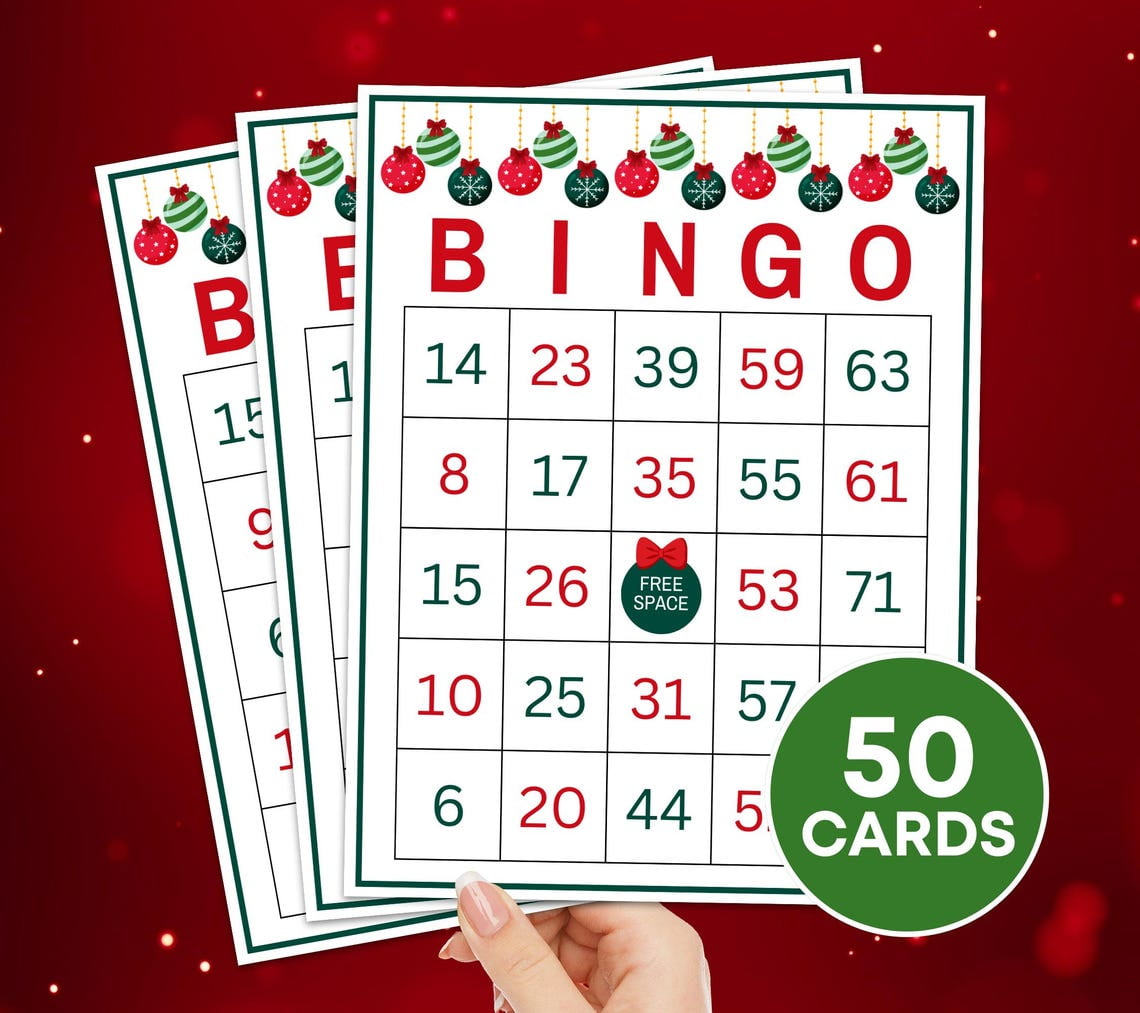 50 Christmas Bingo Card Printable Game, Christmas Bingo Board Game ...
