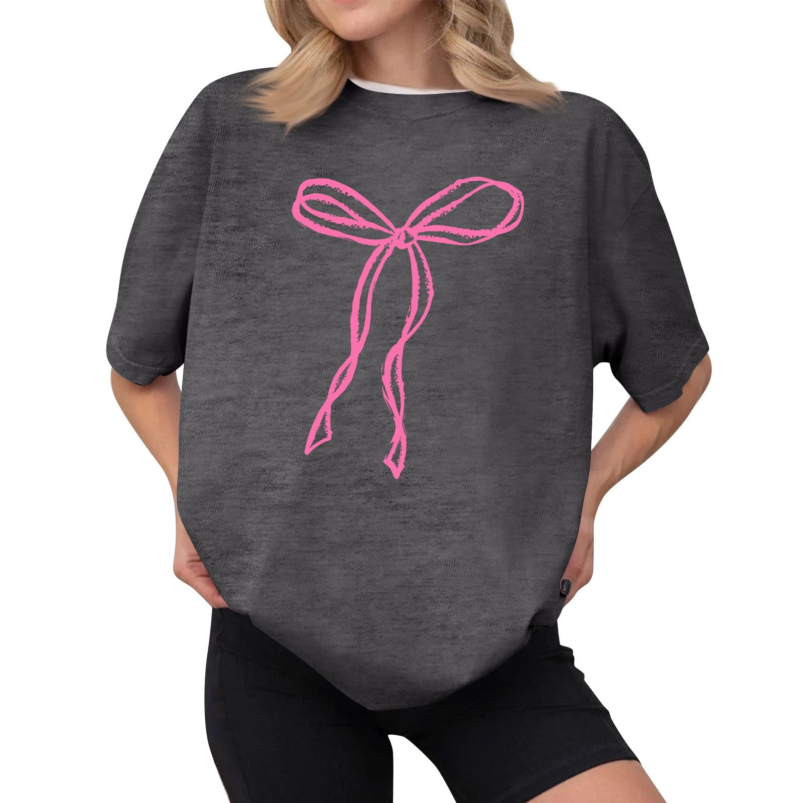 NAMTYQX Cute Tops for Teen Girls Mit Print Oversized Short Sleeve Cool ...