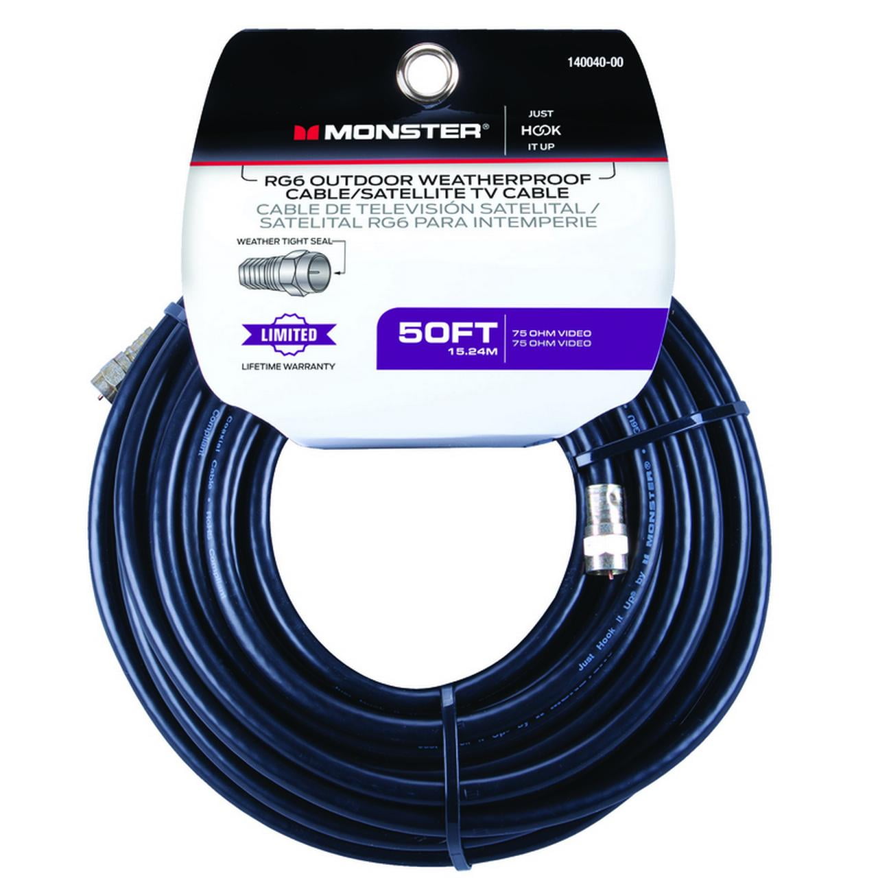 Monster Jhiu 50 ft. Black Digital Coaxial Cable, Weatherproof RG6 Video ...