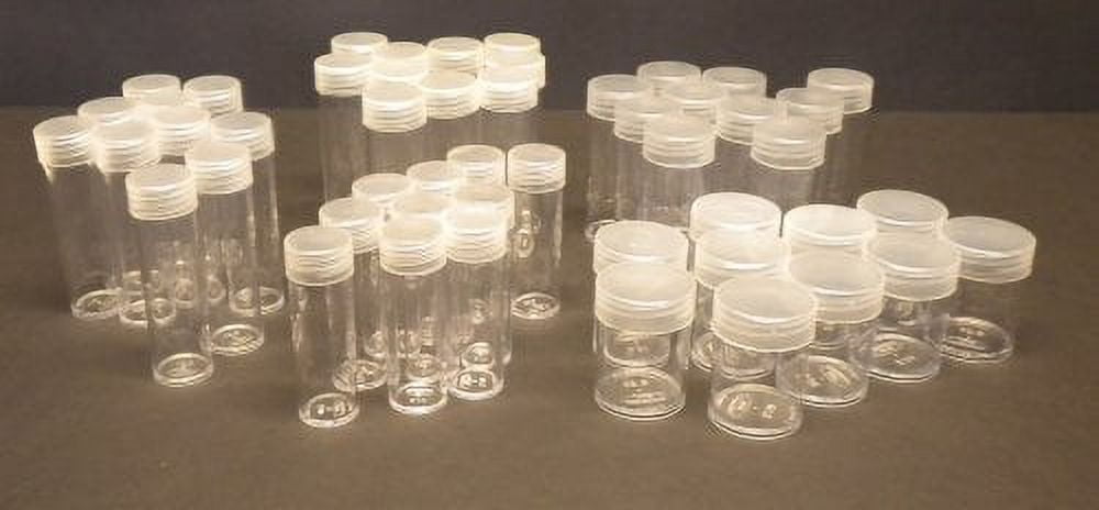 50 Assorted Sizes Coin Tubes - Clear Plastic Storage for Penny, Quarter ...