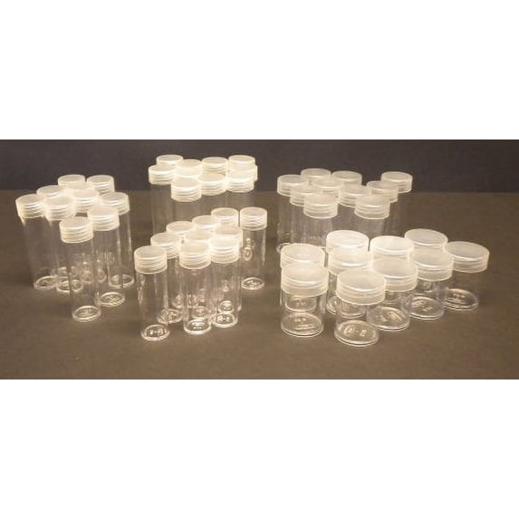 50 Assorted Sizes Coin Tubes - Clear Plastic Storage for Penny, Quarter ...