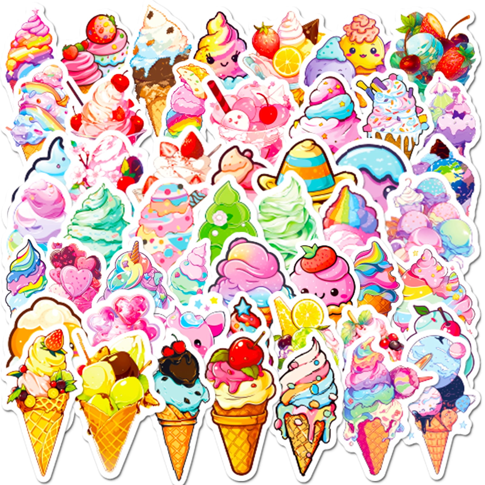 50 Colorful Cone Stickers Ins Style Summer Cone Chocolate Ice Cream ...