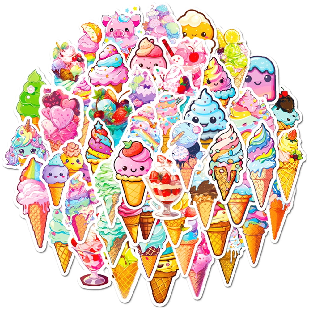50 Colorful Sweet Cone Stickers Summer Sweet Cone Chocolate Ice Cream ...