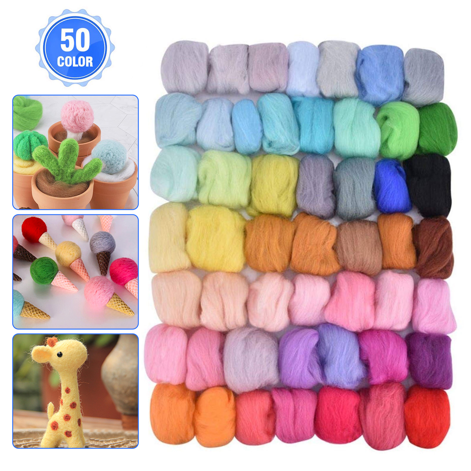 36 Colors/Set Wool Yarn Roving Fibre Hand Spinning DIY Craft for Needle ...