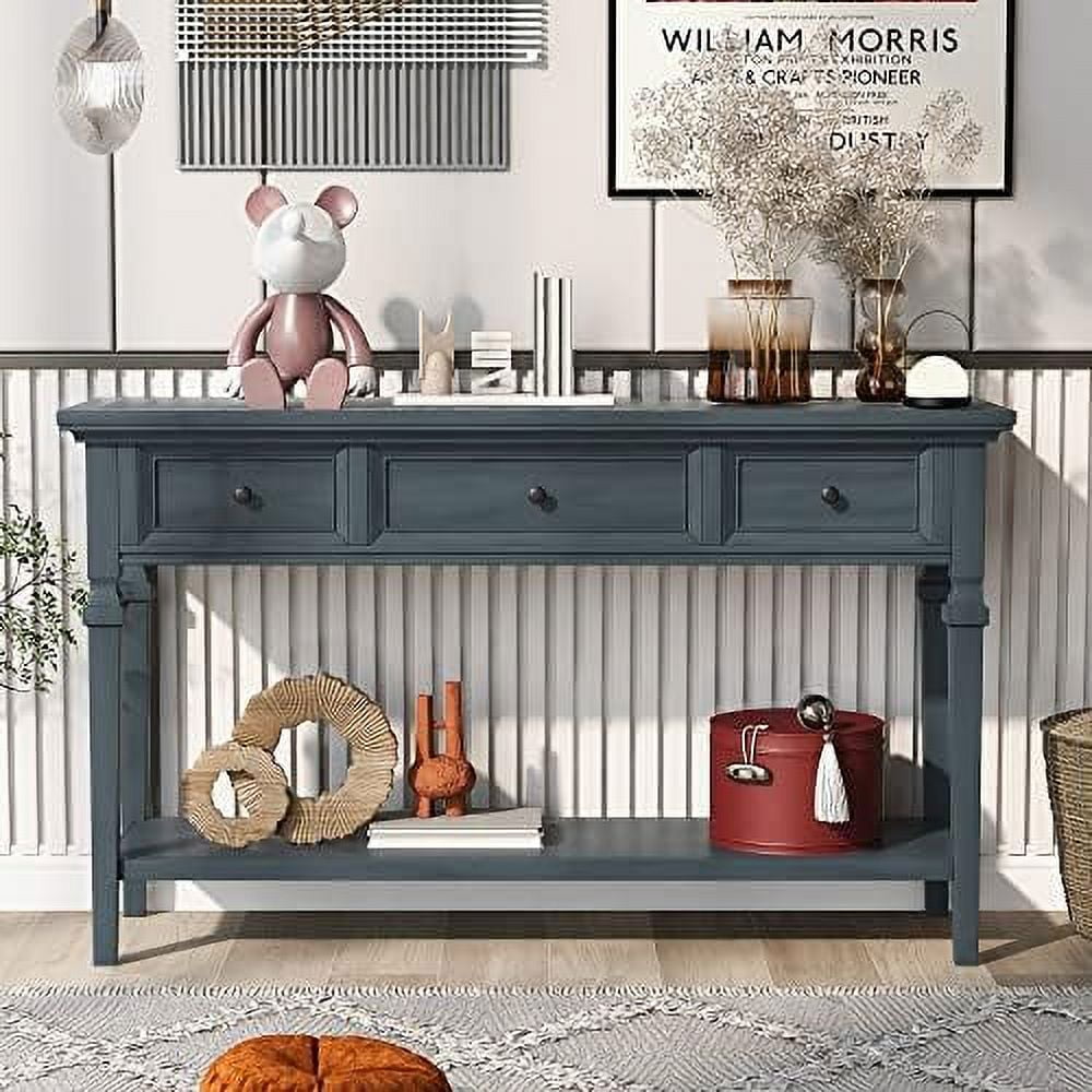 50" Console Table with 3 Drawers,Classic Retro Style Long Sofa Table ...