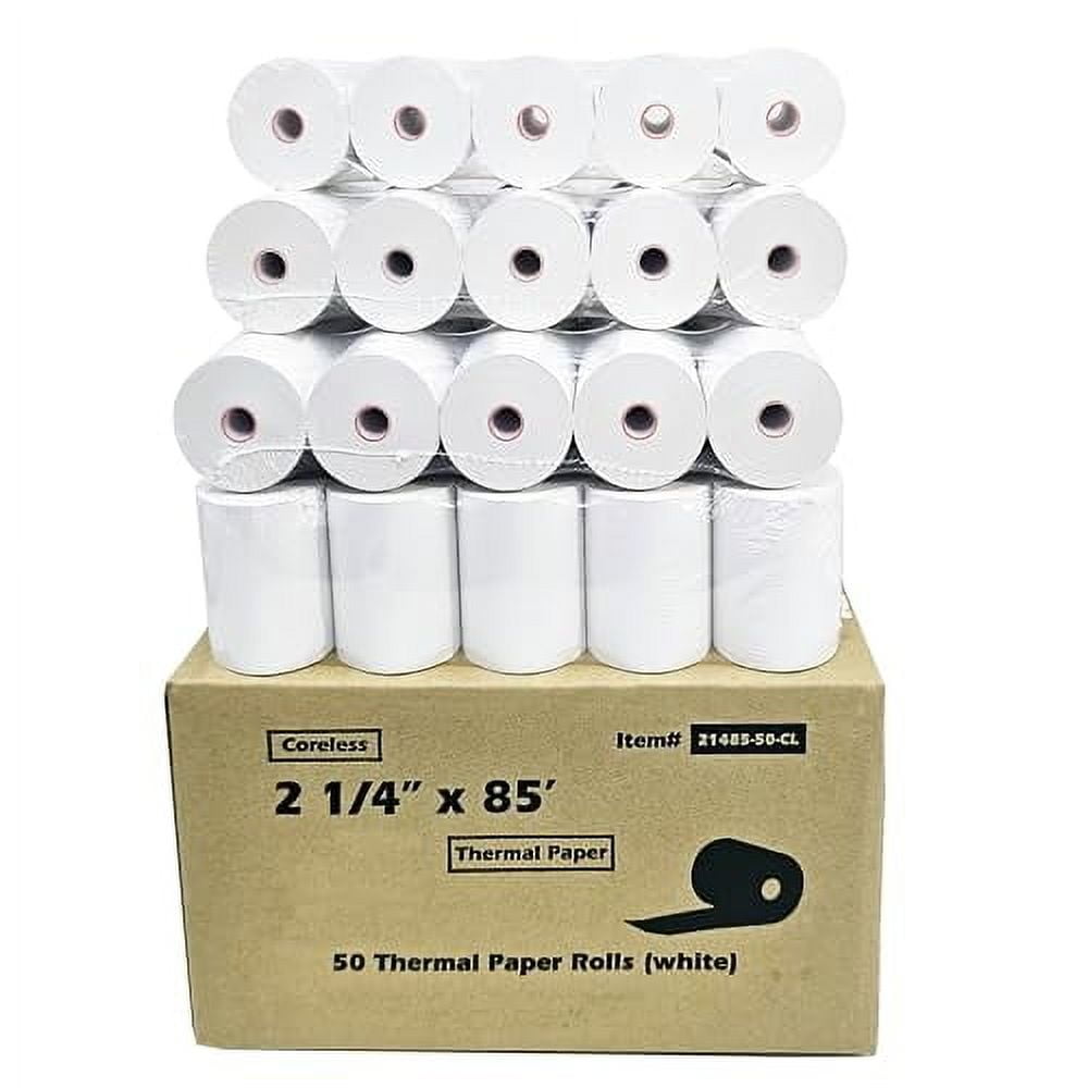 (50 Coreless Rolls) 2 1/4 x 85 Thermal Paper Receipt Rolls fits all Credit Card Terminals ...