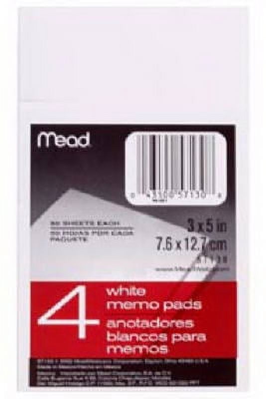 50 Count 4 Pack 3" x 5" White Memo Pads 4 Pads Per Pad, Each - Walmart.com