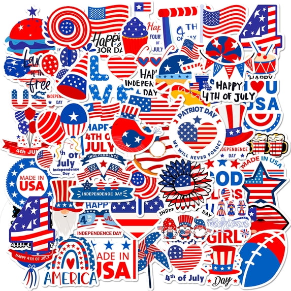 50-Count 4th of July Stickers, Patriotic Independence Day Memorial Day ...