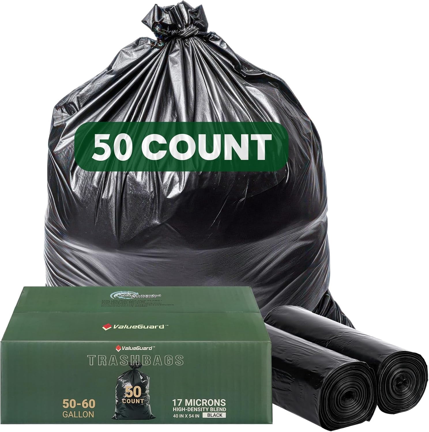 50 Count 55-60 Gallon Trash Bags, Large Garbage Bags Sturdy & Tear ...
