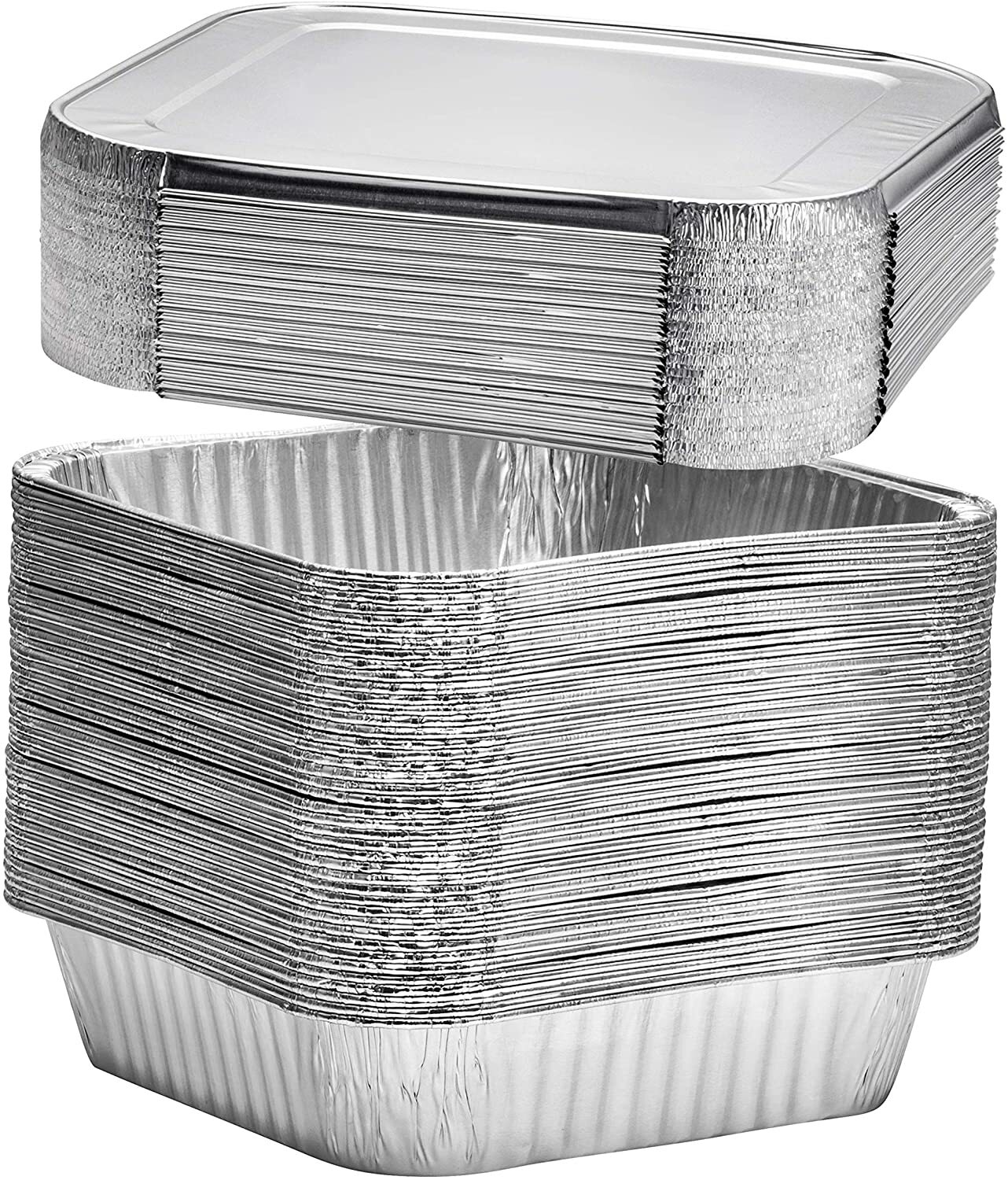 (50 Count) 8" Square Disposable Aluminum Foil Baking Pans with Flat ...