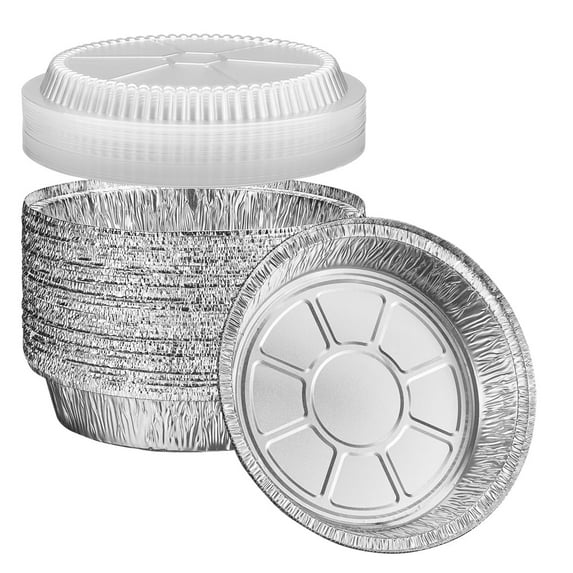 [50 Count 9 Inch Disposable Round Aluminum Foil Pans with Clear Plastic ...