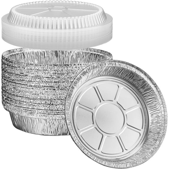 [50 Count 9 Inch Disposable Round Aluminum Foil Pans with Clear Plastic ...