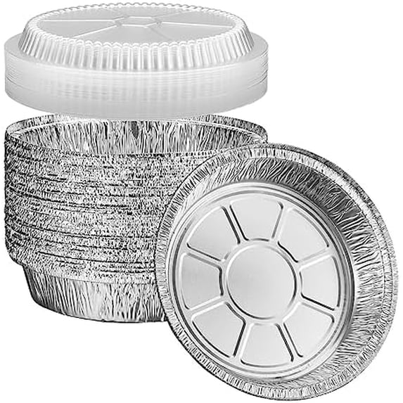 [50 Count 9 Inch Disposable Round Aluminum Foil Pans with Clear Plastic ...