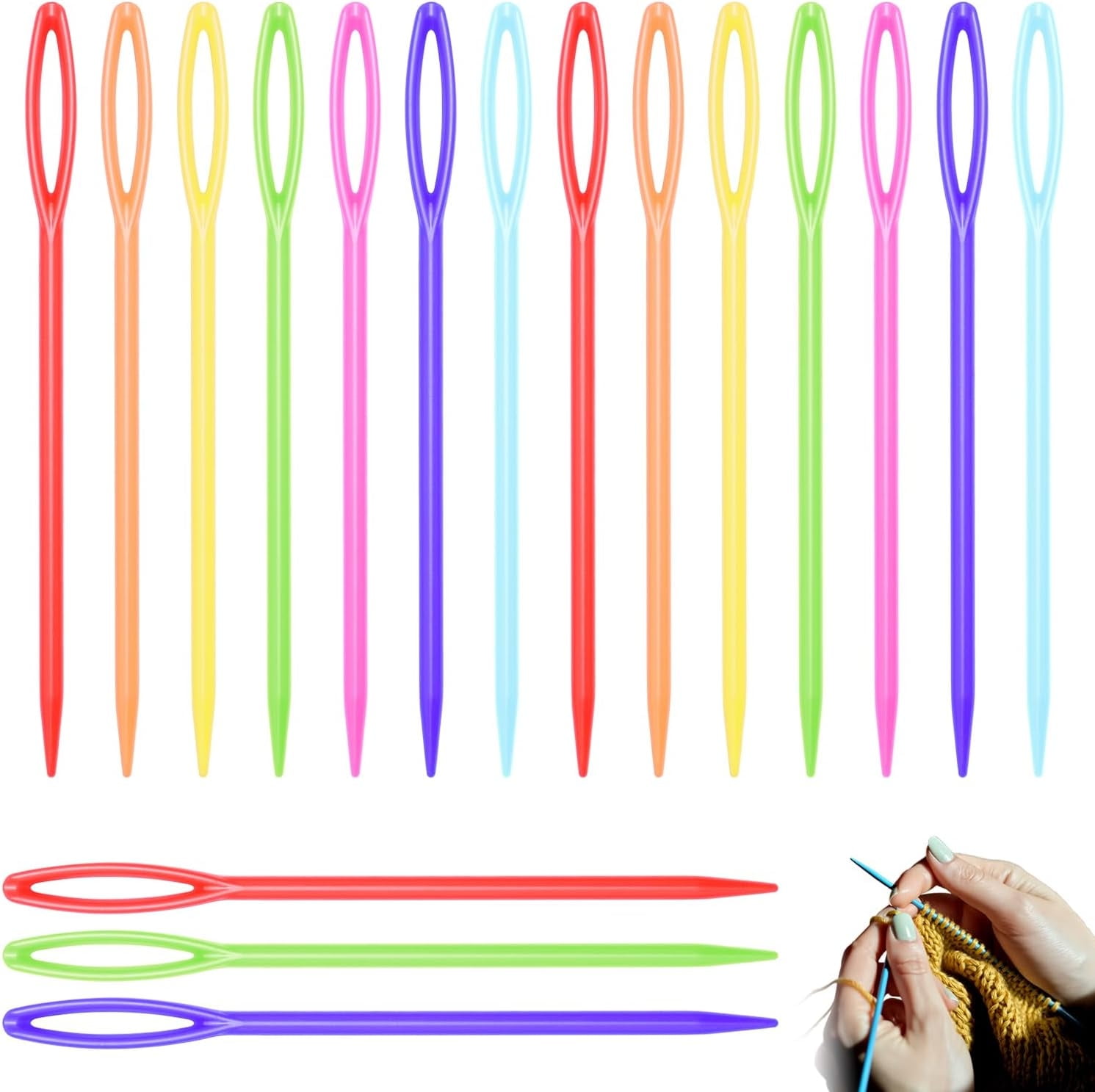 50 Count 9cm(3-5/9 inch) Plastic Yarn Needles for Kids, Large Eye ...