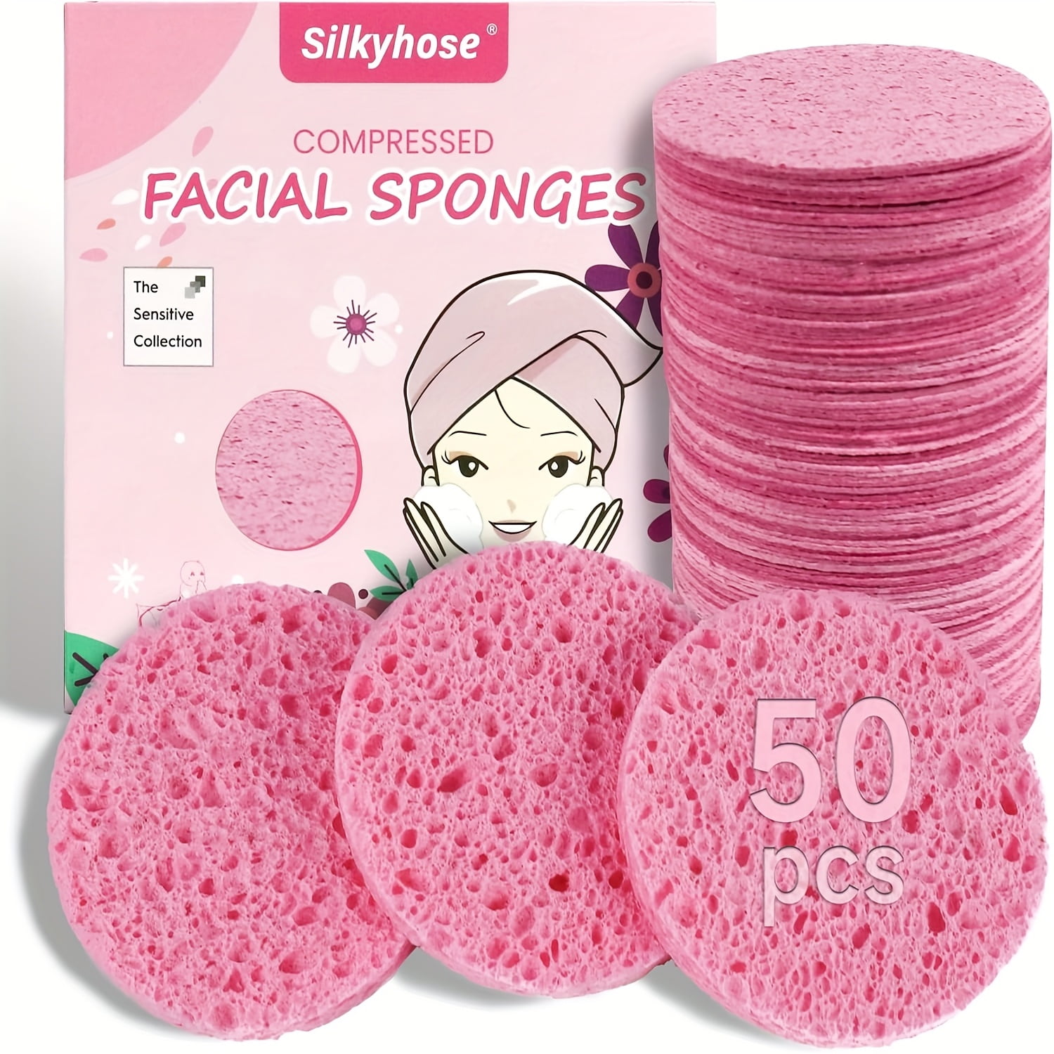 50-Count Compressed Facial Sponges 100% Natural Cellulose Cosmetic Spa ...