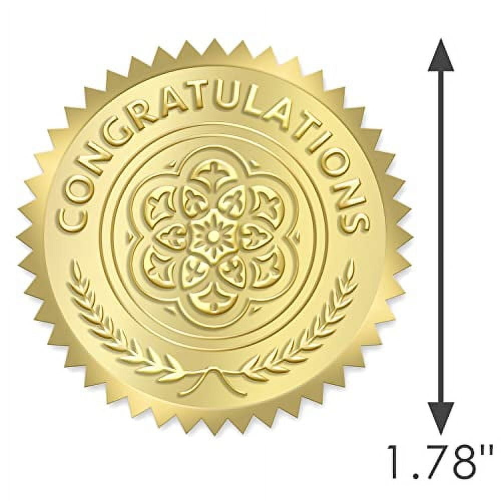 50 Count, Congratulations Certificate Seals, Easy Peel, Gold Foil ...