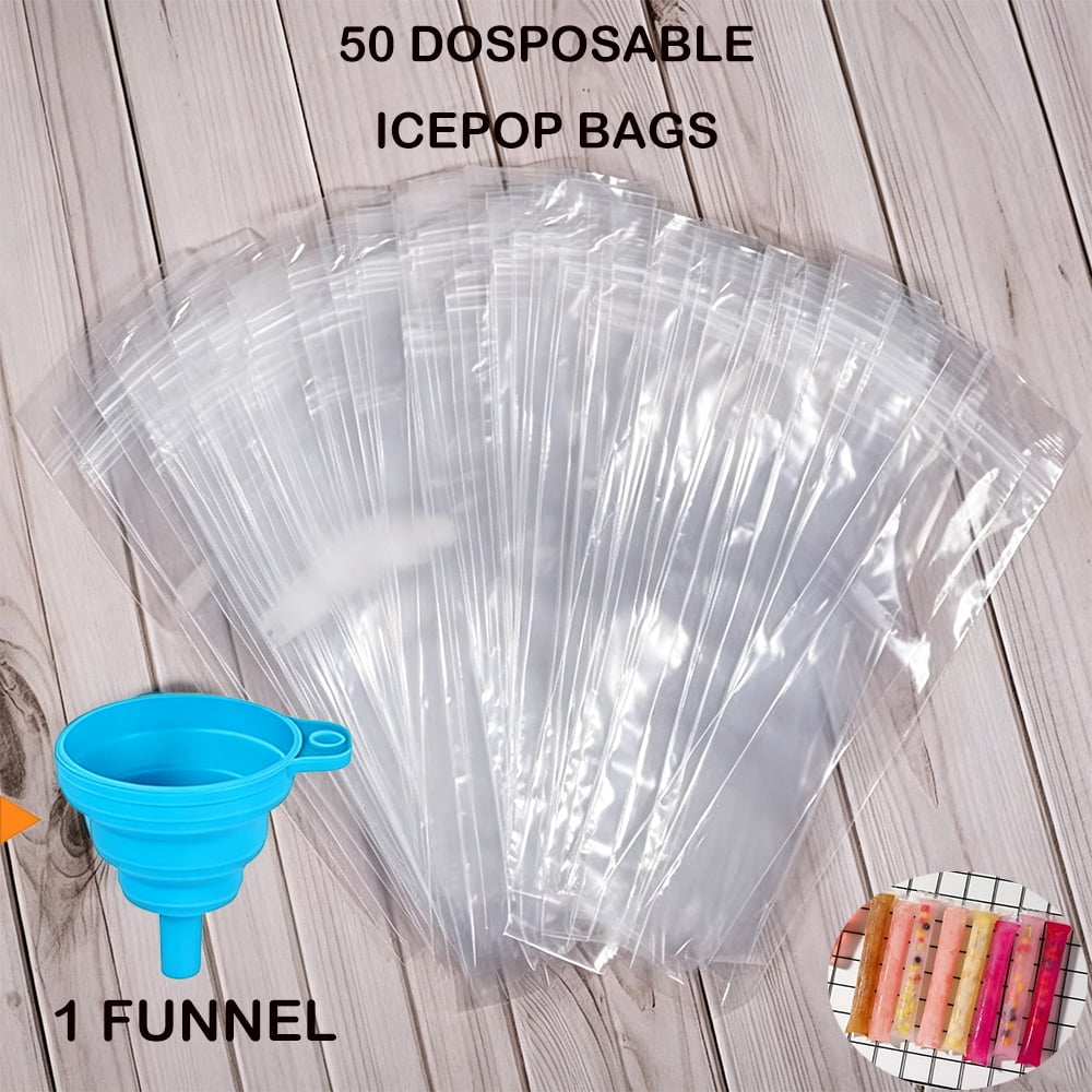 50 Count Disposable Ice Pop Freezer Bags with Funnel, BPA‑Free DIY ...