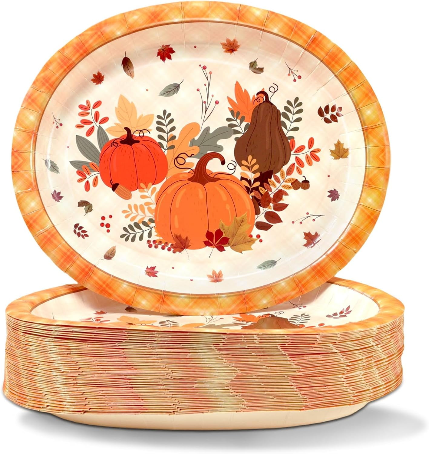PHYSUN-50 Count Fall Paper Plates 12 inch x 10 inch - Oval Thanksgiving ...