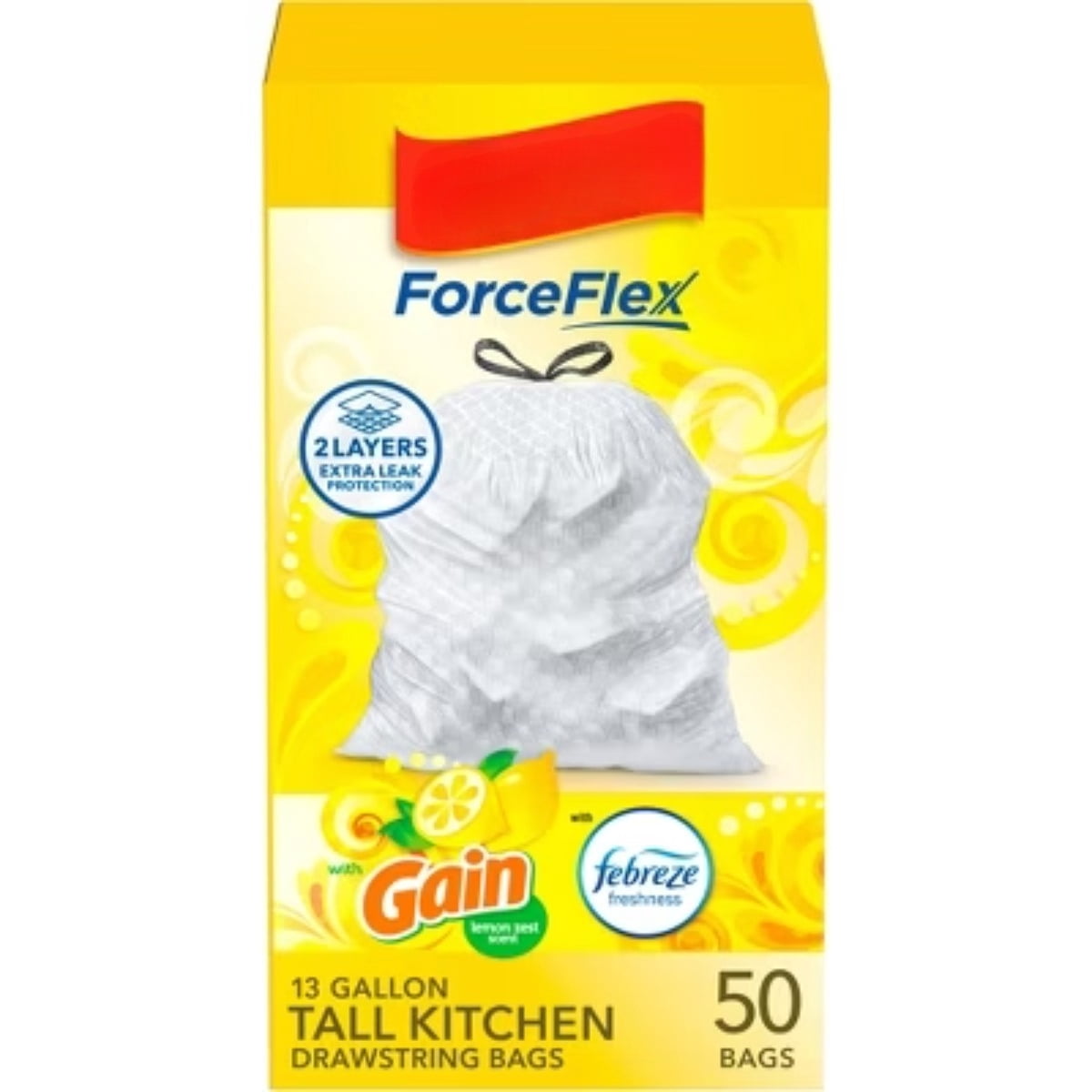 50-Count ForceFlex Drawstring Trash Bags - 13 Gallon, Fresh Lemon Zest ...